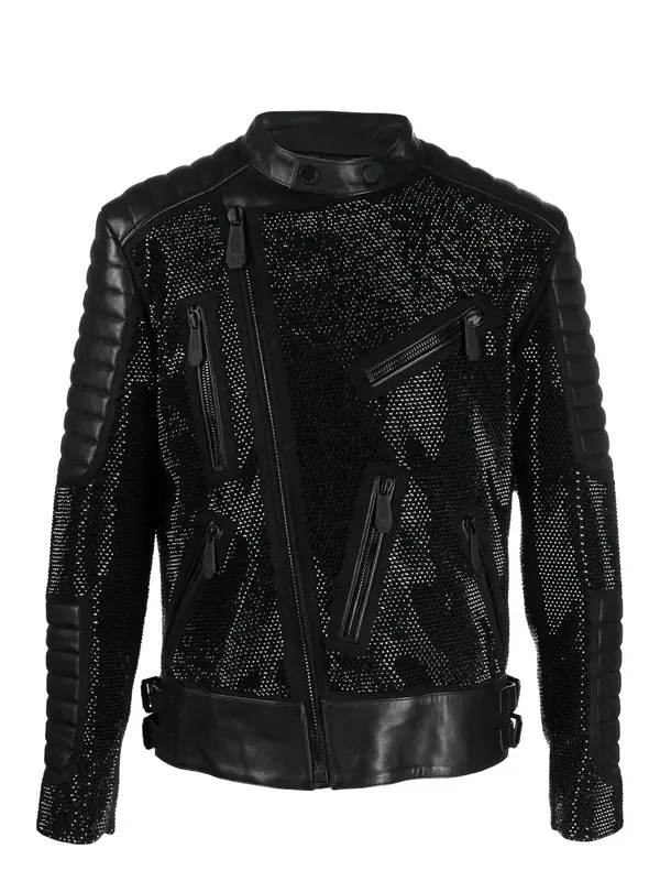 Philipp Plein Leather Biker Jacket - Black