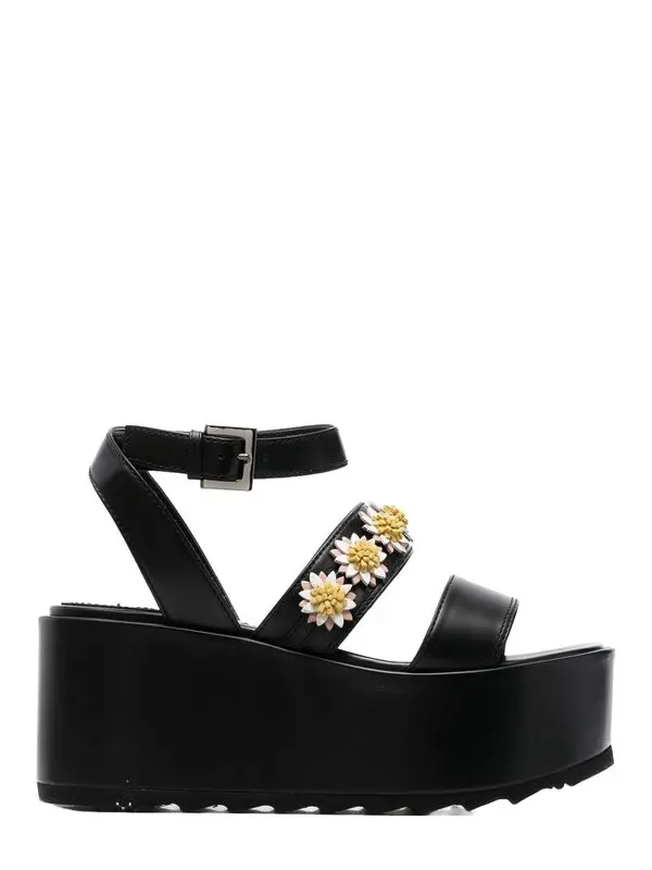 FABRIZIO VITI Flower-appliqué Detail 80mm Sandals - Black