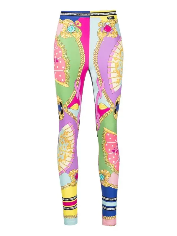Versace All-over Graphic-print Leggings - Pink