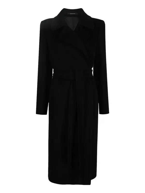 Tagliatore Belted Single-breasted Long Coat - Black