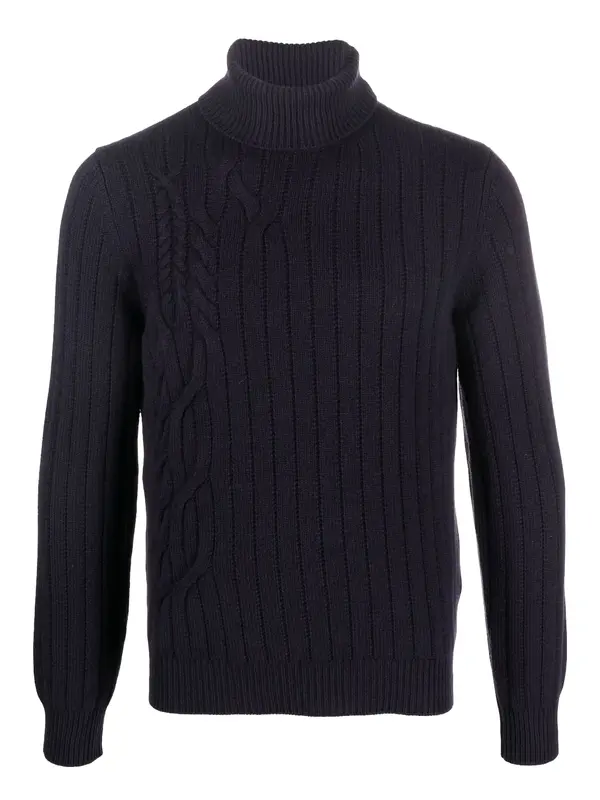 Corneliani Roll-neck Cable-knit Jumper - Blue