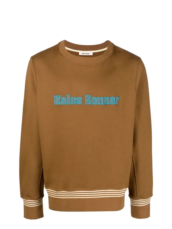 WALES BONNER Embroidered Logo Crew Neck Sweatshirt - Brown