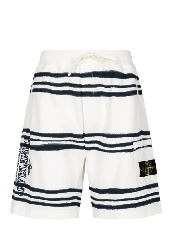 Supreme X Stone Island Warp Striped Shorts - White