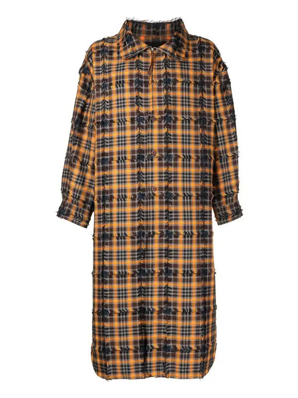 OFF DUTY Urdu Checked Frayed Coat - Orange