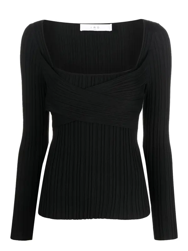 IRO PARIS Wrap-design Ribbed Top - Black