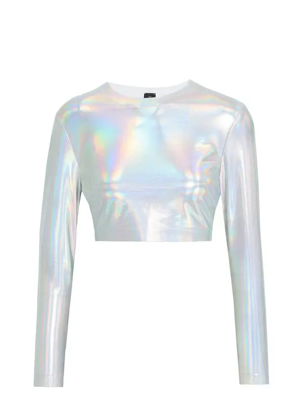 Norma Kamali Cropped Iridescent Top - Silver