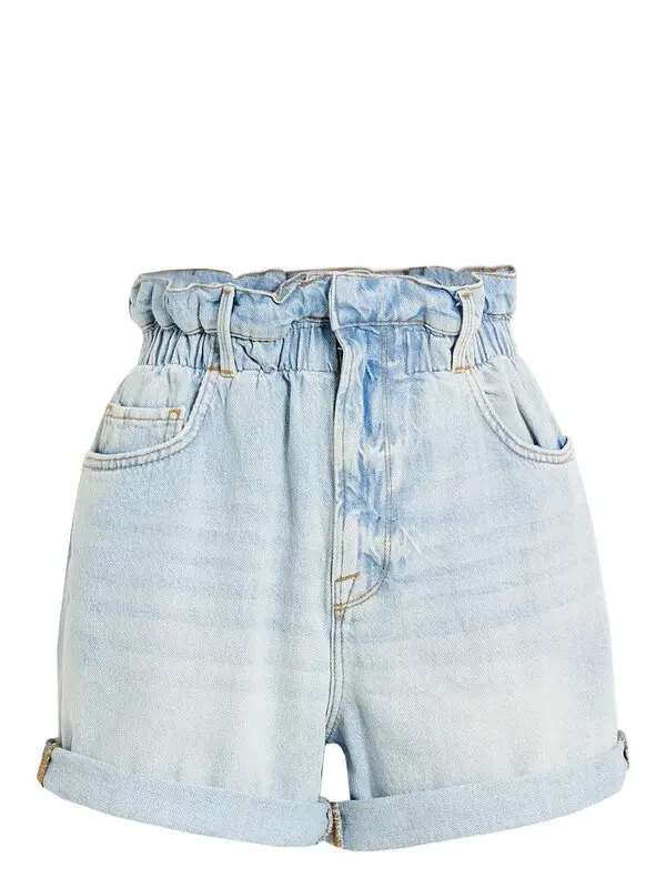 FRAME Faded Denim Shorts With Elasticated Waist - Light Denim
