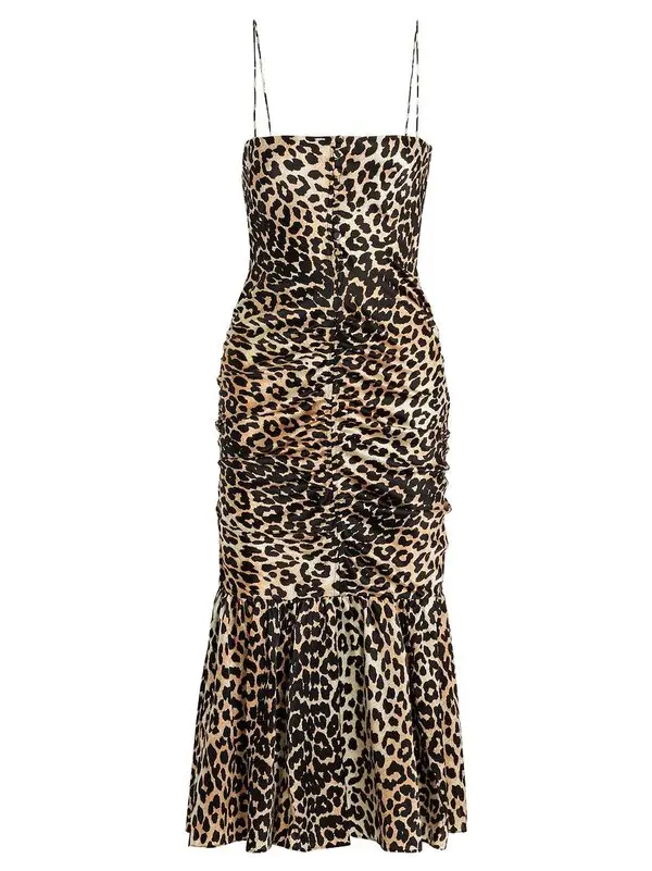 GANNI Leopard-print Silk-blend Satin Midi Dress - Animal Print