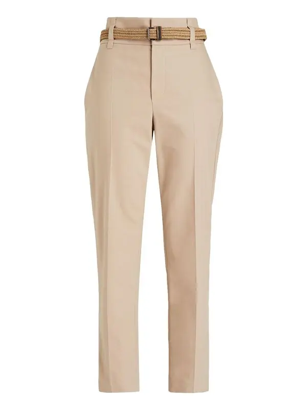 Brunello Cucinelli Belted Cotton-blend Twill Tapered Pants - Sand