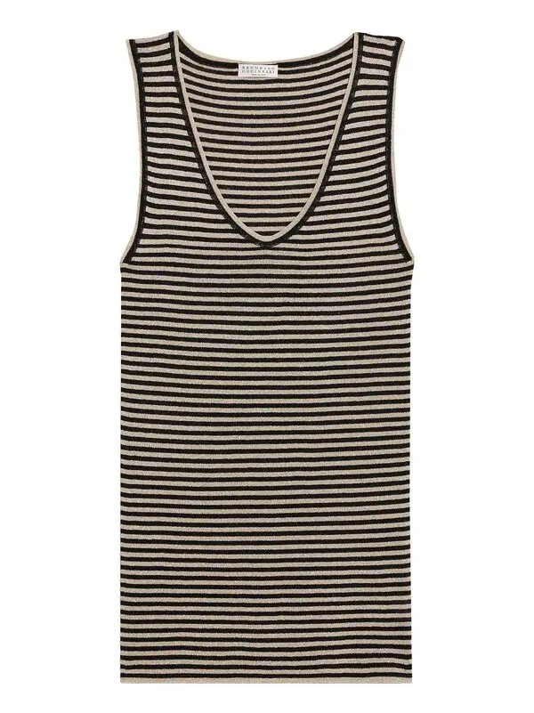 Brunello Cucinelli Metallic Striped Stretch-jersey Tank - Black