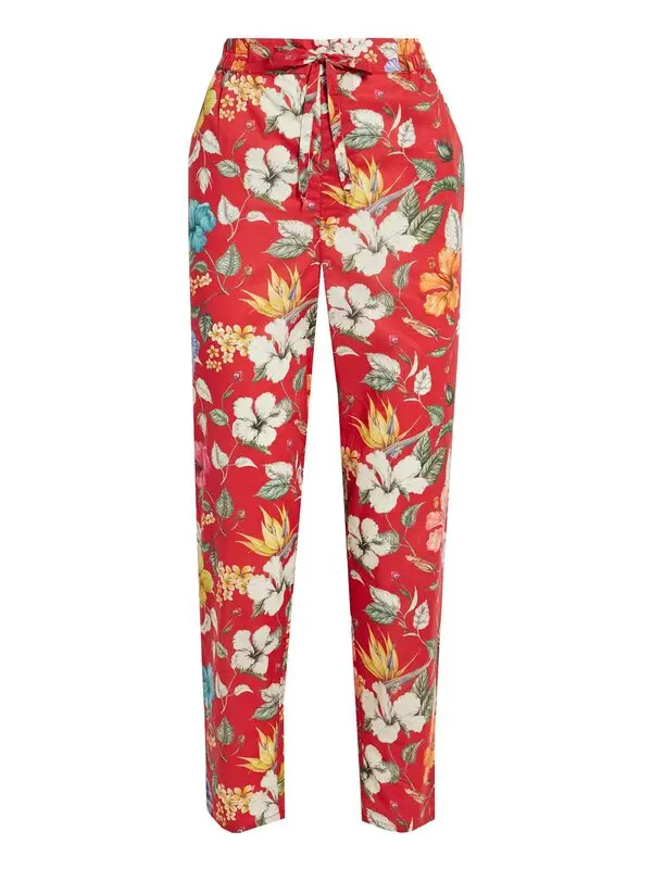 Onia Floral-print Cotton-poplin Tapered Pants - Red