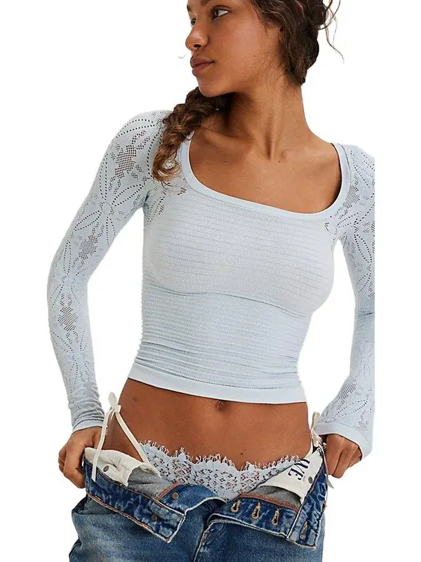 Free People Seamless Long Sleeve Top - Light Blue