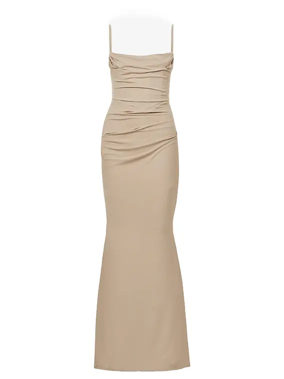 House Of Cb Milena Corset Stretch-jersey Maxi Dress - Almond