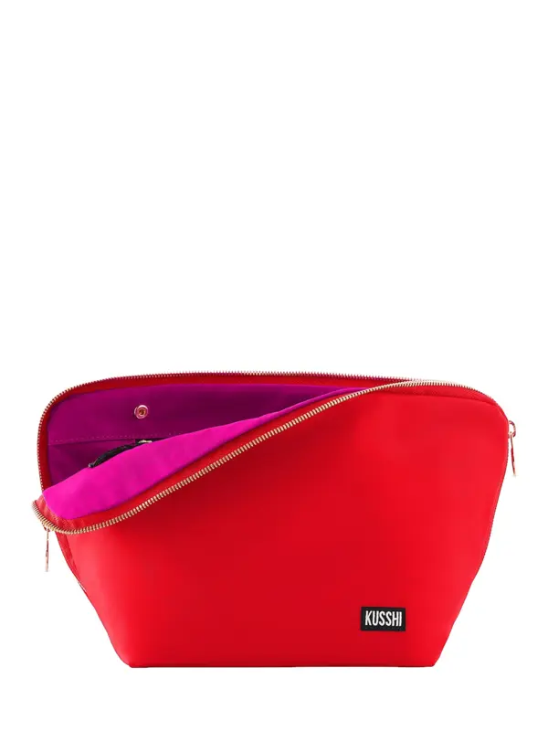 KUSSHI Vacationer Makeup Bag - Candy Apple Red/ Pink Nylon