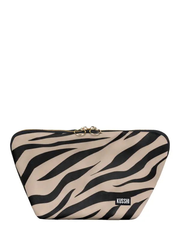 KUSSHI Vacationer Makeup Bag - Zebra Beige/ Fuschia