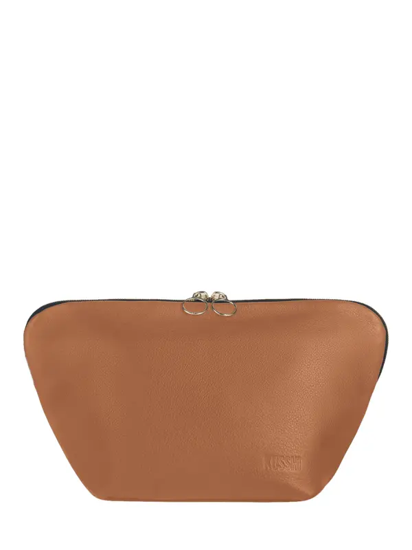 KUSSHI Vacationer Leather Makeup Bag - Camel Leather/ Red