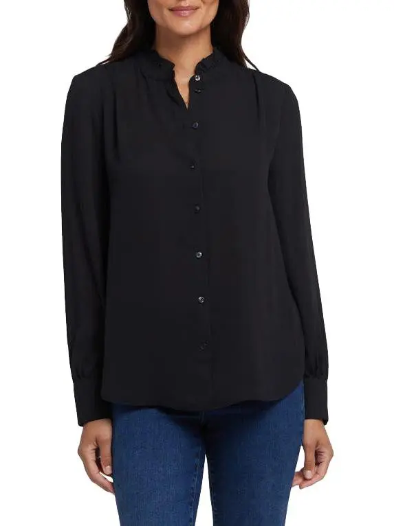 NYDJ Ruffle Neck Blouse - Black.