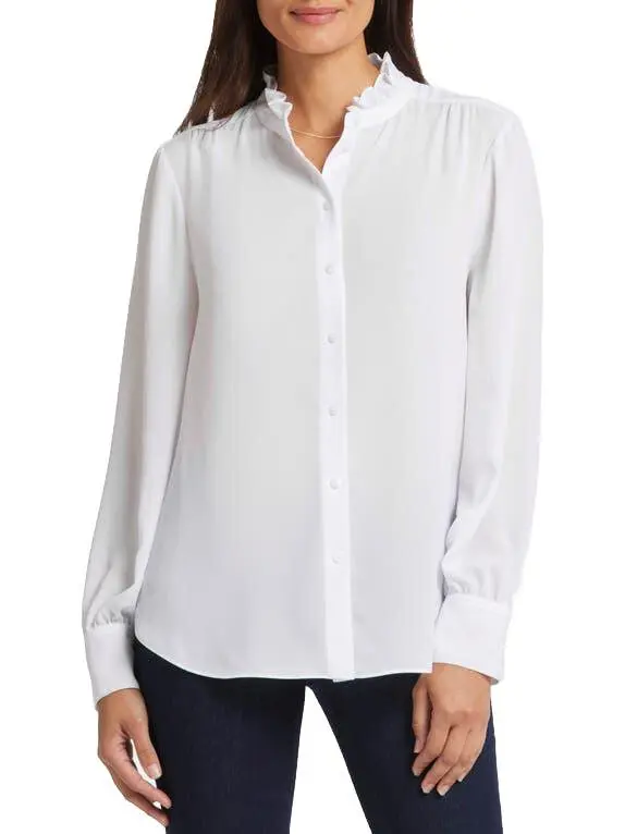 NYDJ Ruffle Neck Blouse - Optic White