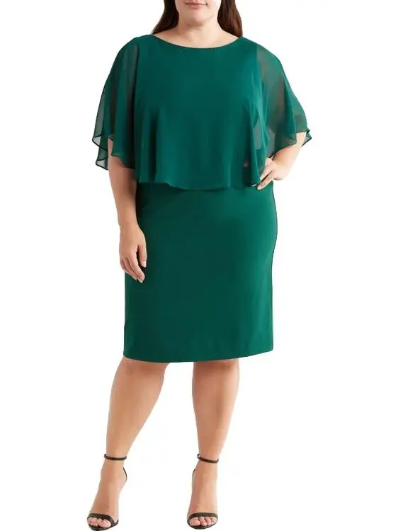 CONNECTED APPAREL Cape Sleeve A-line Dress - Hunter
