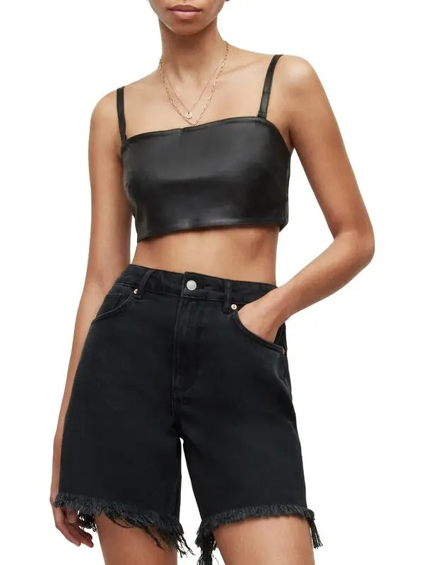 ALLSAINTS Betsy Leather Bandeau Top - Black