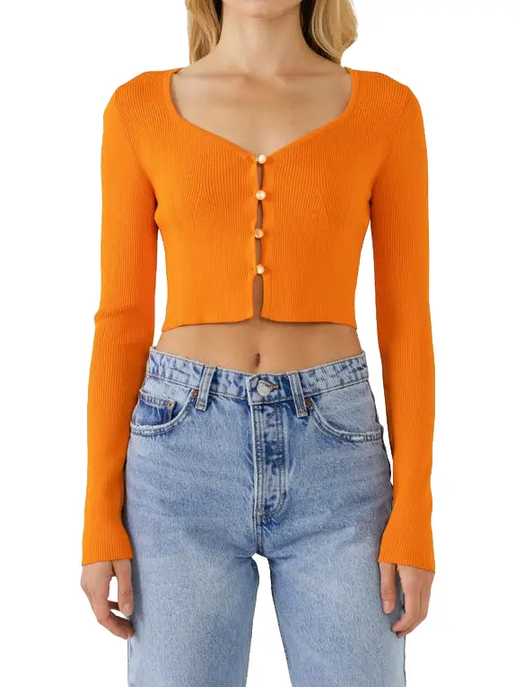 Endless Rose Ribbed Crop Cardigan - Orange