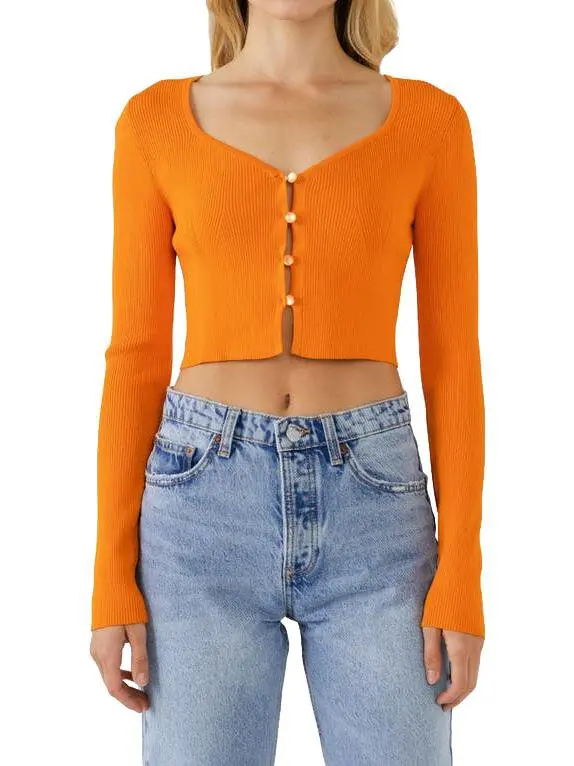 Endless Rose Ribbed Crop Cardigan - Orange