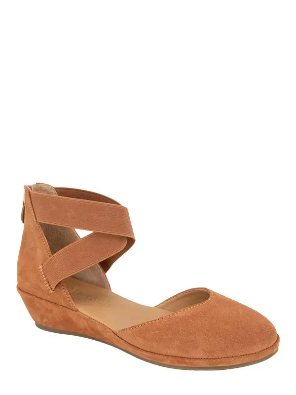 Gentle Souls Elastic Strap D'orsay Sandal - Mid Brown Suede