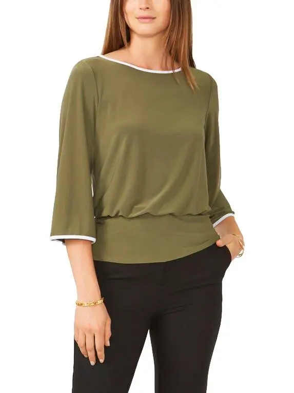 Chaus Banded Waist Flare Sleeve Top - Olive
