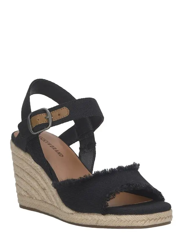 Lucky Brand Espadrille Wedge Sandal - Black Denim