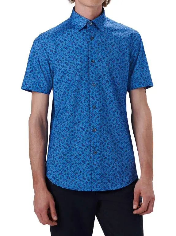 Bugatchi Ooohcotton® Floral Short Sleeve Button-up Shirt - Classic Blue