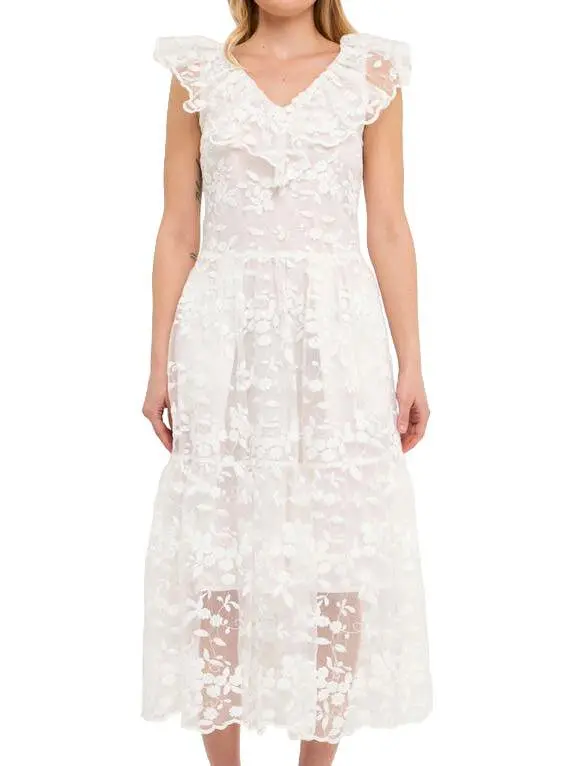 Endless Rose Floral Organza Midi Dress - Off White