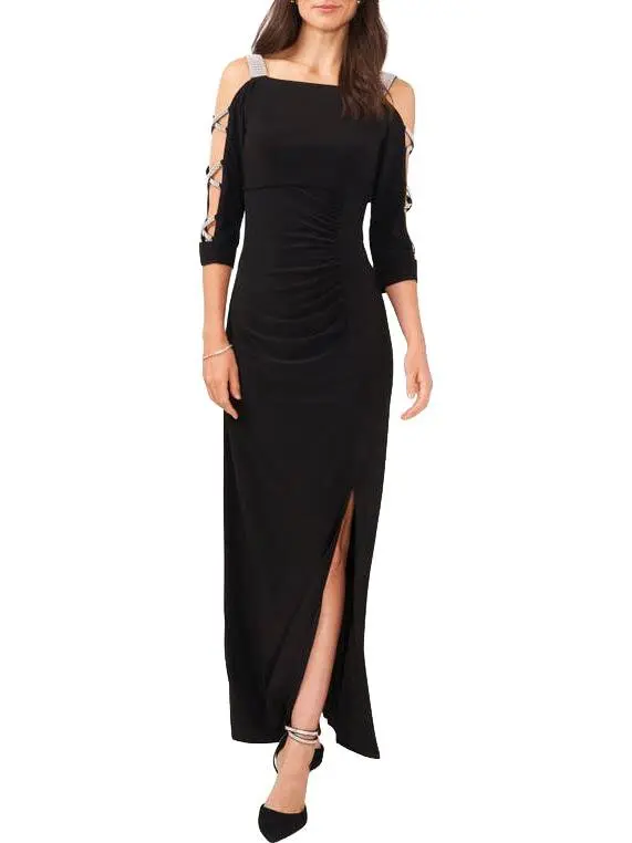 Chaus Embellished Cold Shoulder Maxi Dress - Black