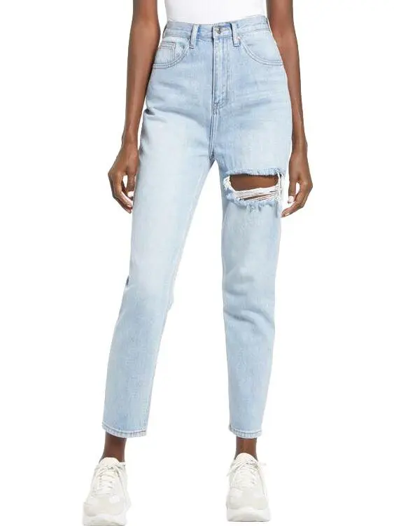 Endless Rose Ripped High-waist Ankle Jeans - Denim