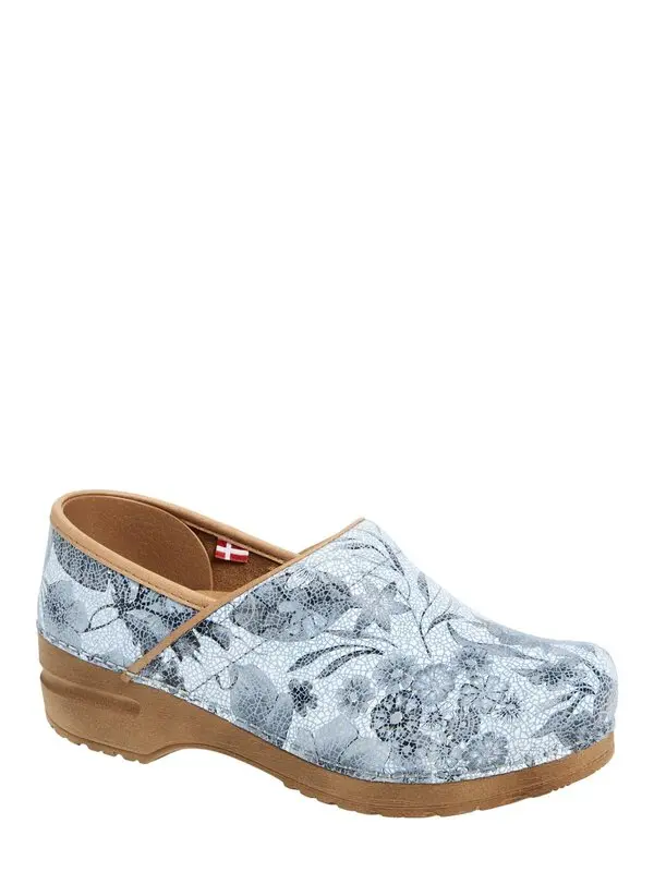 SANITA Plume Floral Print Clog - Blue