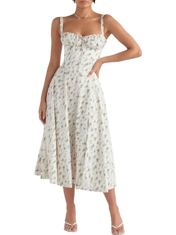House Of Cb Carmen Bustier Sundress - Garden Print