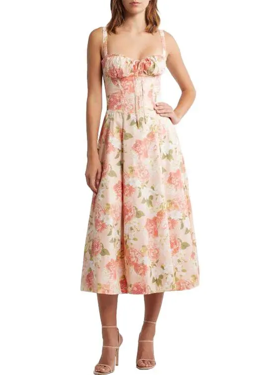 House Of Cb Carmen Bustier Sundress - Pink Peony Print 2