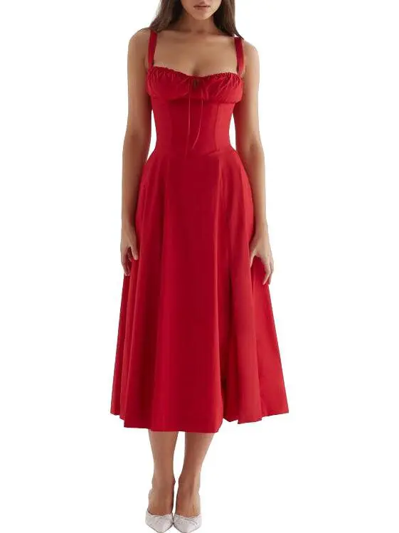 House Of Cb Carmen Bustier Sundress - Red Rose