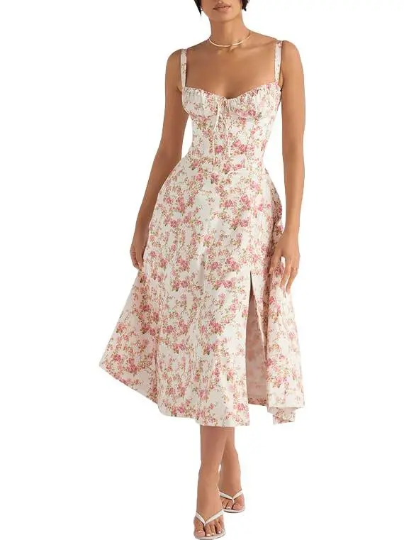House Of Cb Carmen Bustier Sundress - Rose Print