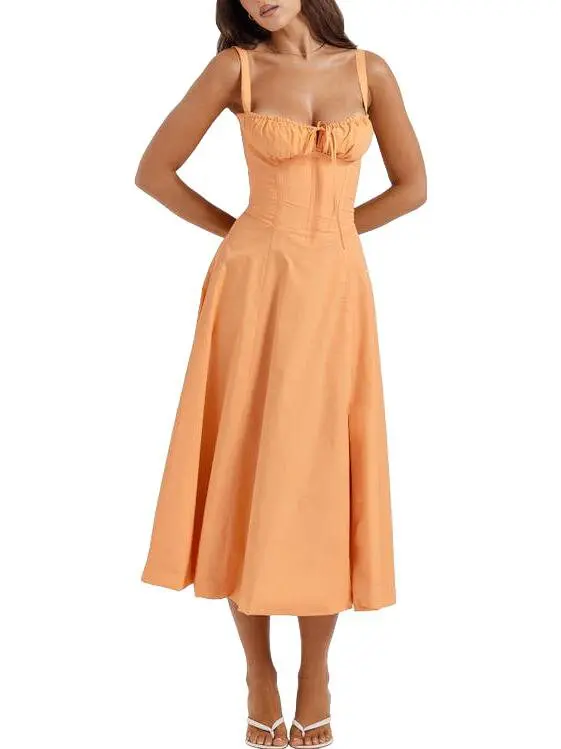House Of Cb Carmen Bustier Sundress - Tangerine