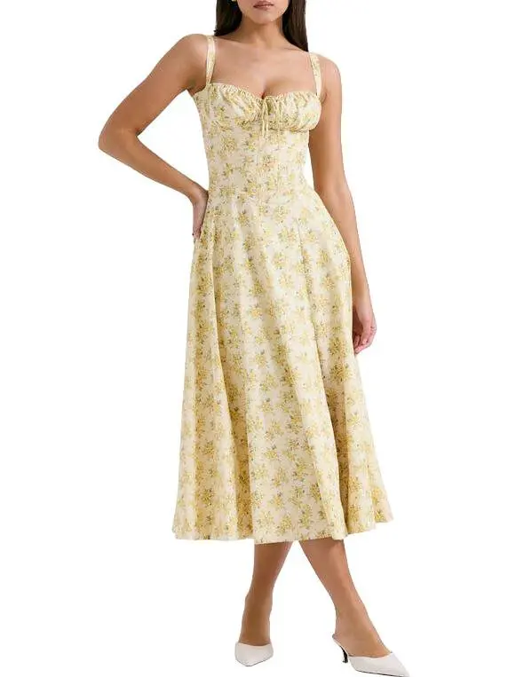 House Of Cb Carmen Bustier Sundress - Yellow Floral Print