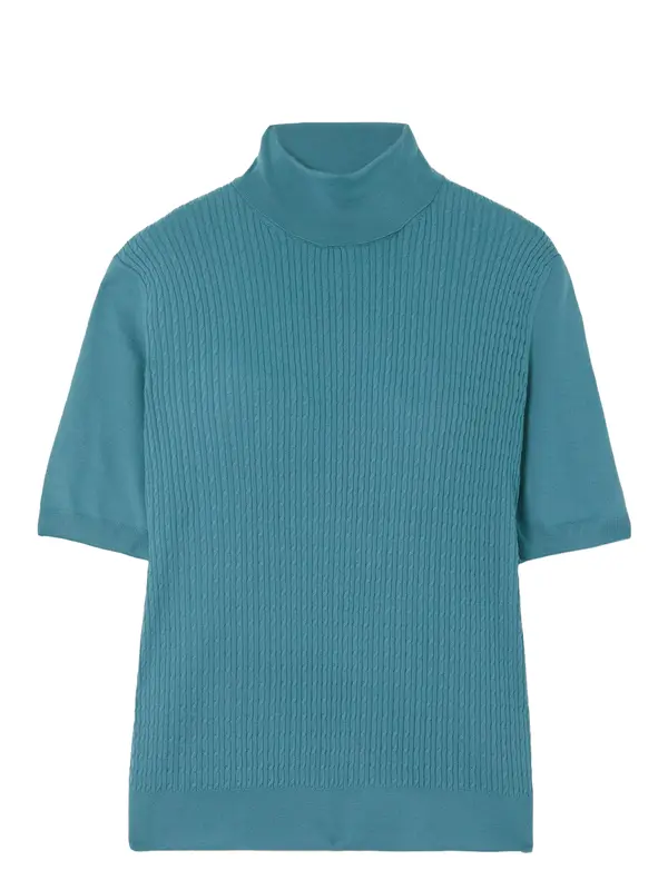 Loro Piana Dolcevita Ribbed Cashmere Turtleneck Top - Blue