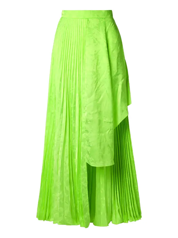 Christopher John Rogers Asymmetric Pleated Viscose Skirt - Green