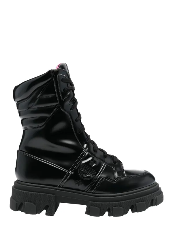 CHIARA FERRAGNI Logo-embroidered Combat Boots - Black