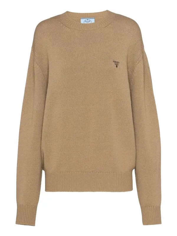 Prada Logo-intarsia Cashmere Jumper - Neutrals