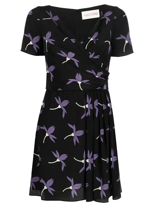 Valentino Garavani Floral-print Pleated Dress - Black