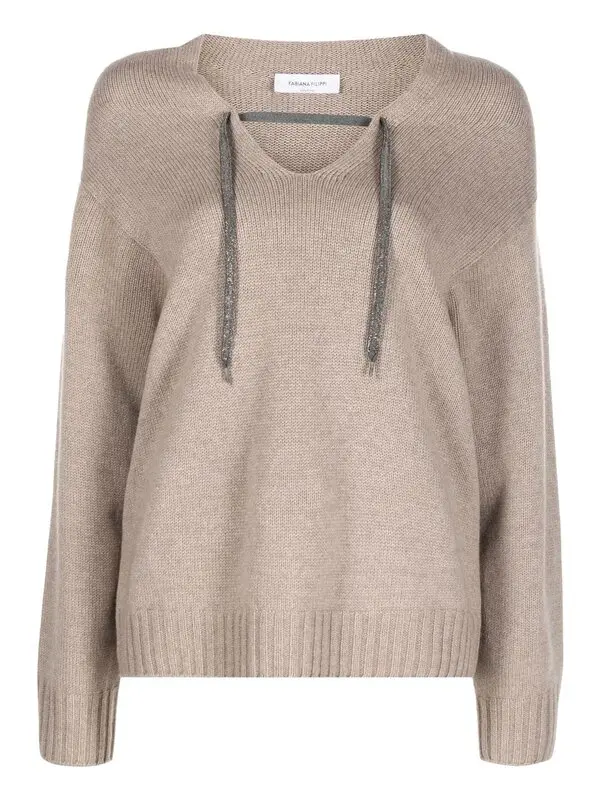 Fabiana Filippi Hooded V-neck Jumper - Neutrals