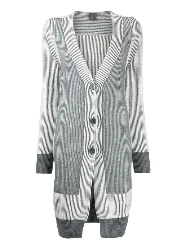 Lorena Antoniazzi Colour-block Ribbed Knit Cardigan-coat - Grey