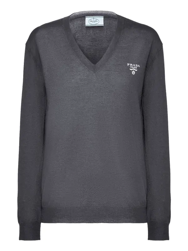 Prada V-neck Cashmere Jumper - Grey