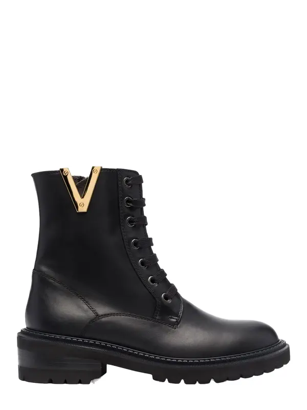 VIA ROMA 15 Logo Hardware Leather Boots - Black