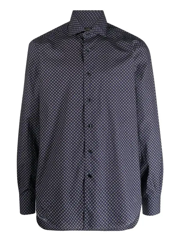BARBA NAPOLI Geometric Micro-pattern Shirt - Blue